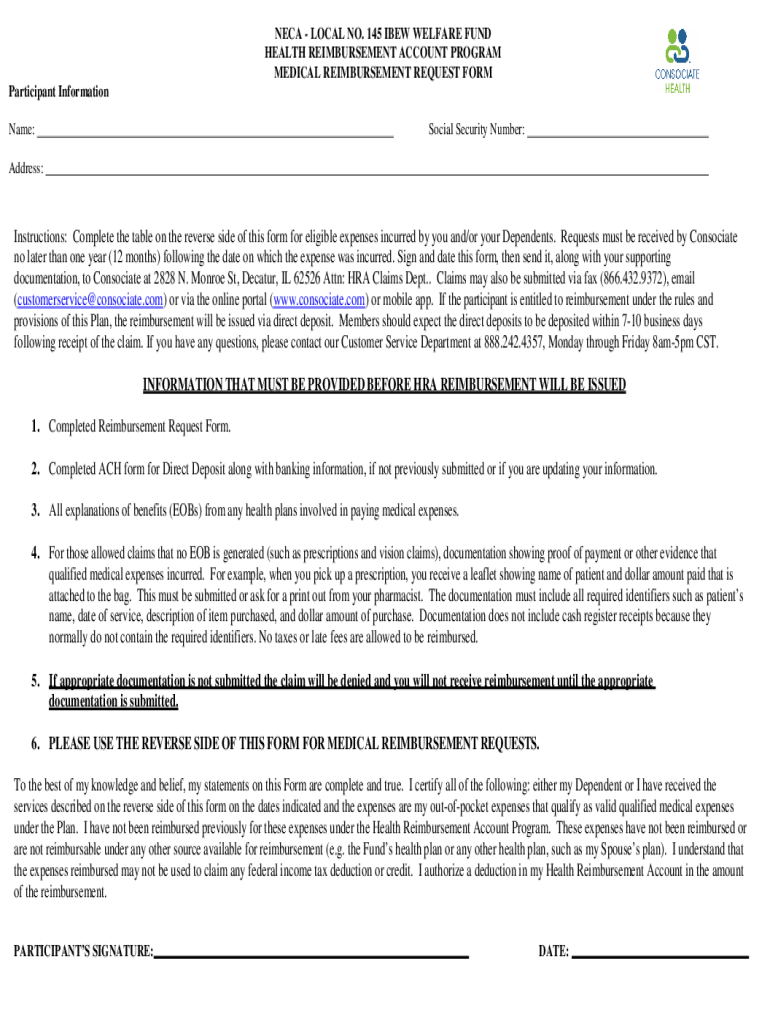 Fillable Online NECA Local 145 IBEW Medical Reimbursement - Claim form ...