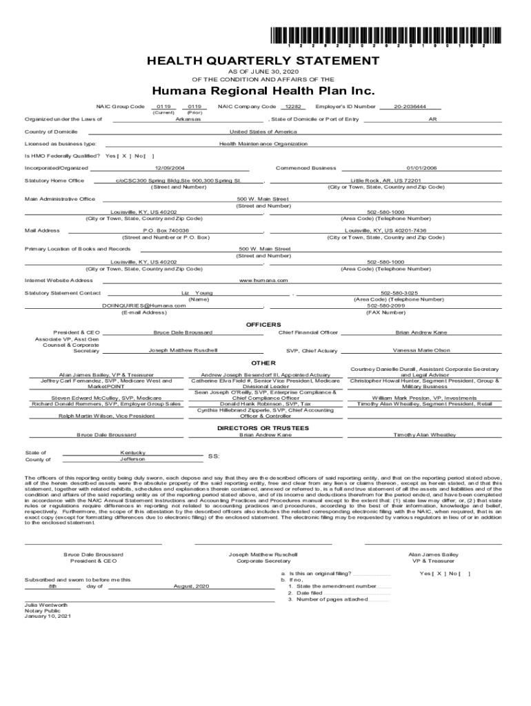 Fillable Online insurance arkansas QUARTERLY STATEMENT Oscar Insurance ...