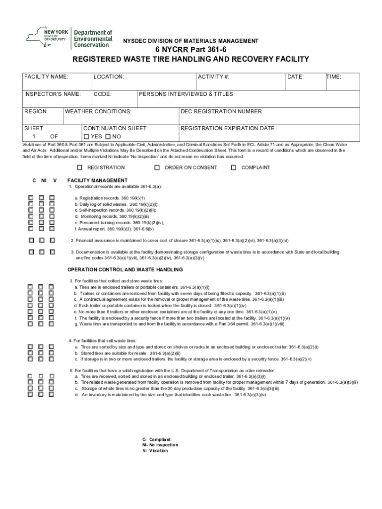 Fillable Online Part 361-6 Registered Waste Tire Facility Inspection ...