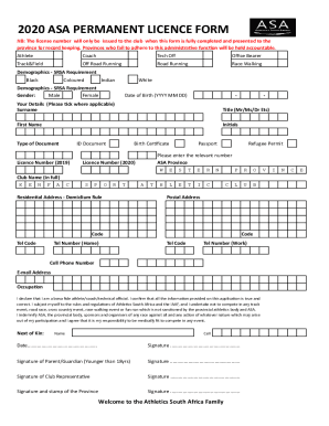 Fillable Online 2020 ASA PERMANENT LICENCE FORM Fax Email Print - pdfFiller