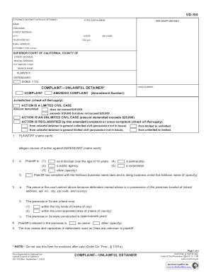 Fillable Online Fill - Free fillable Form UD-100 COMPLAINTUNLAWFUL ...