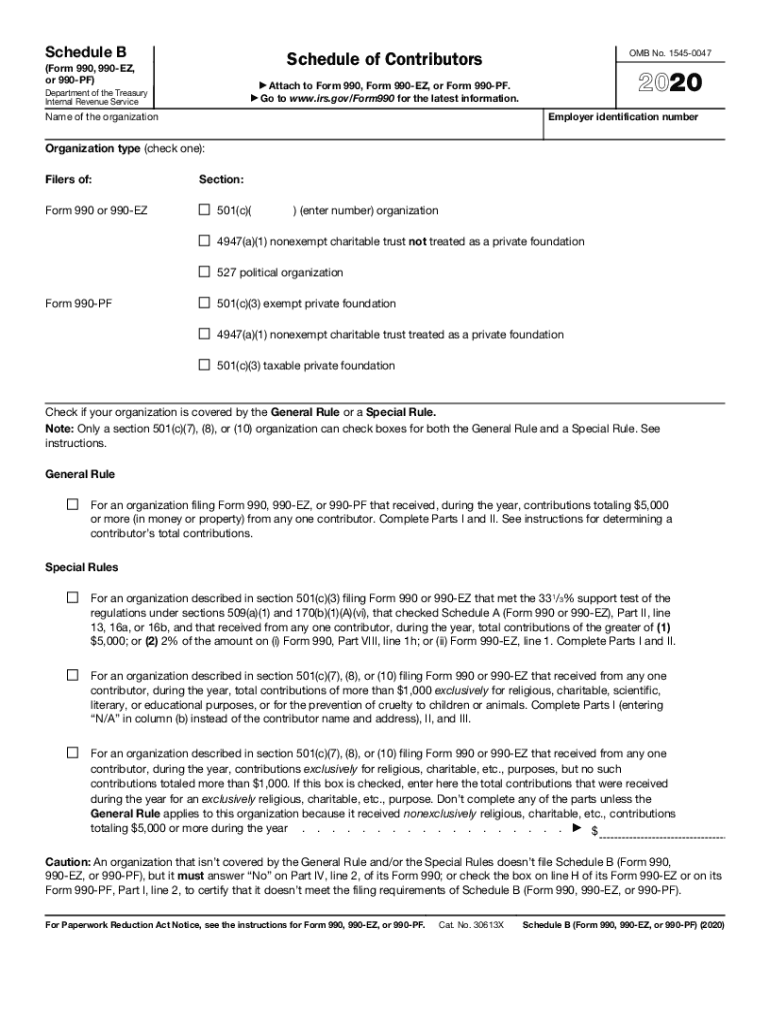 2020 Form IRS 990 Schedule BFill Online Printable Fillable Blank 