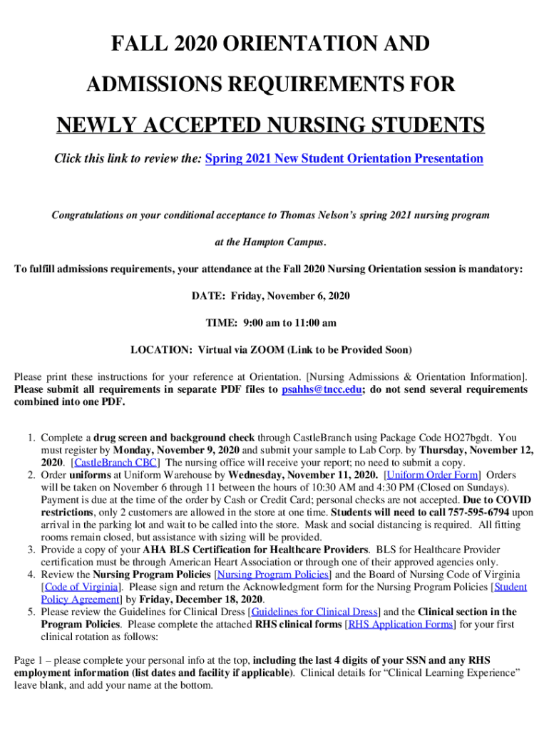 Fillable Online NEWLY ACCEPTED NURSING STUDENTS Fax Email Print - pdfFiller
