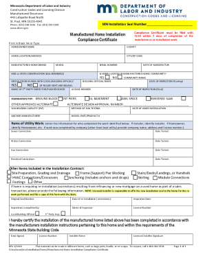 Fillable Online Manufactured Home Installation Compliance Certificate ...