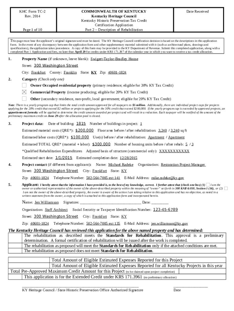 Part 2 SAMPLE - Description of Rehabilitation. Historic Preservation ...