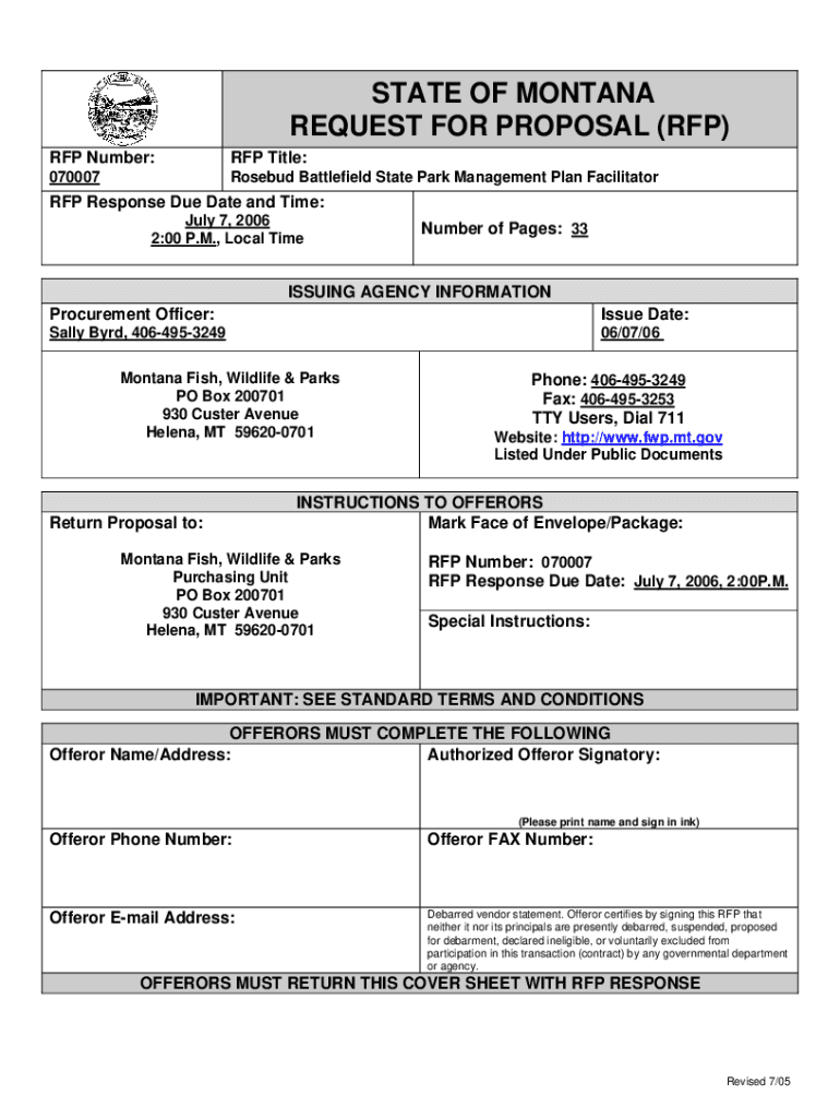 Fillable Online fwp mt state of montana request for proposal (rfp ...