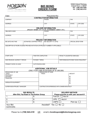 Fillable Online bid bond order form - The Horton Group Fax Email Print ...