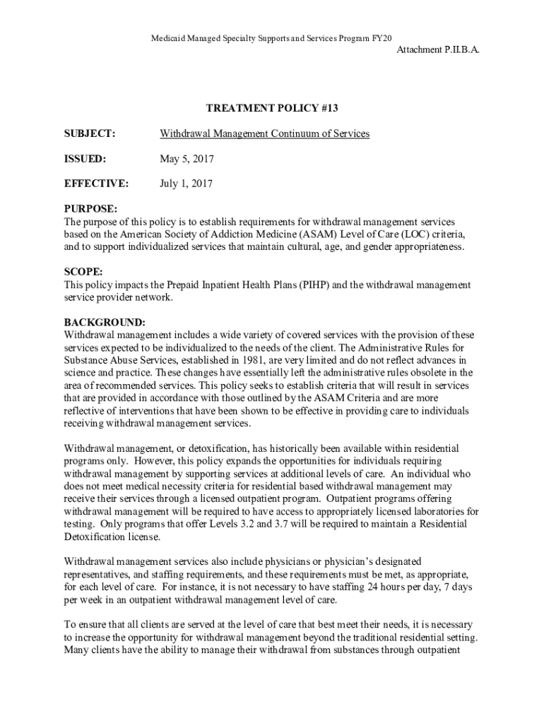 Fillable Online Withdrawal Management Continuum of Services. Withdrawal ...