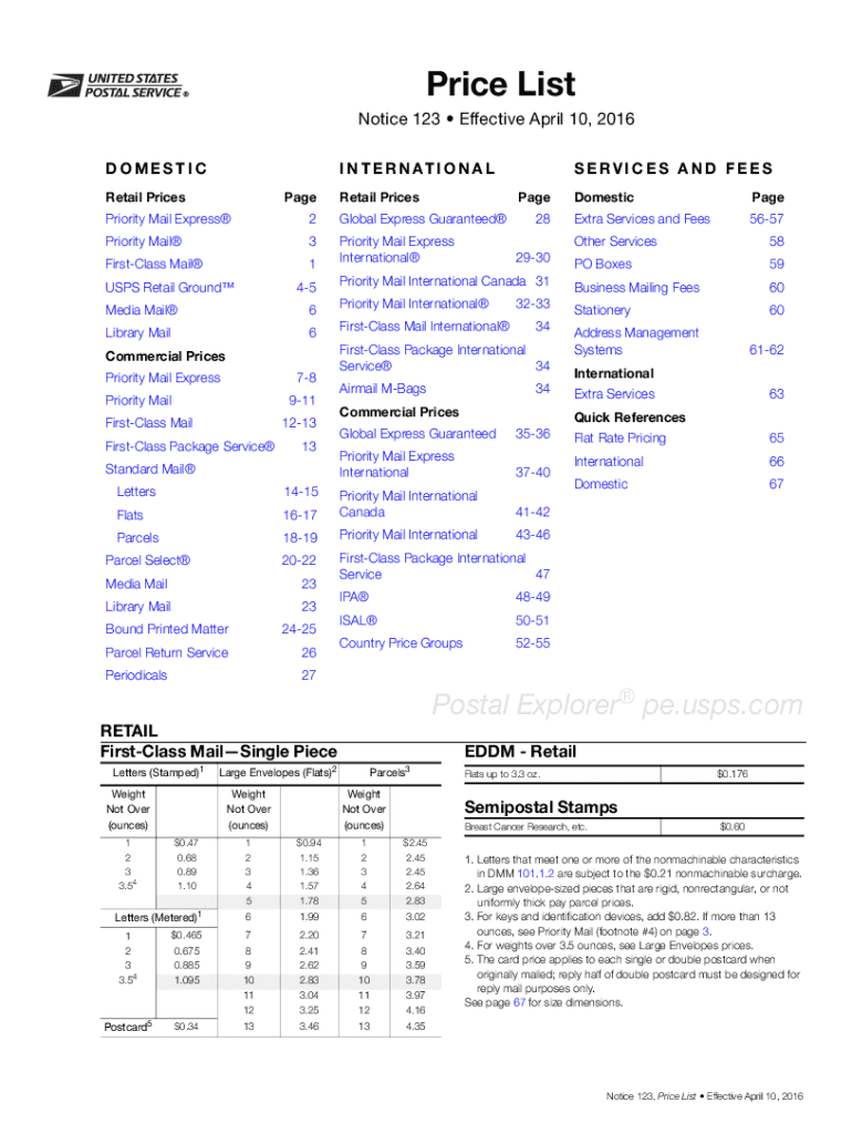 Fillable Online Notice 123Price List - Postal Explorer - USPS.com Fax Email Print - pdfFiller