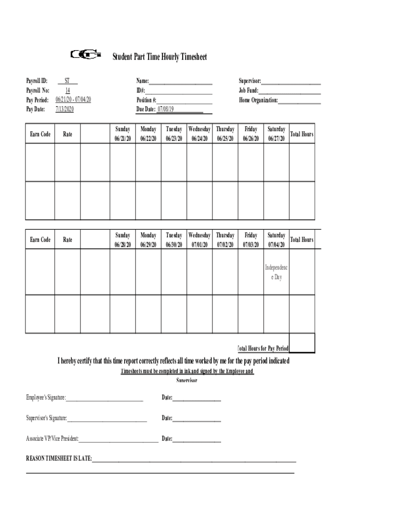 Fillable Online Student Part Time Hourly Timesheet Fax Email Print ...