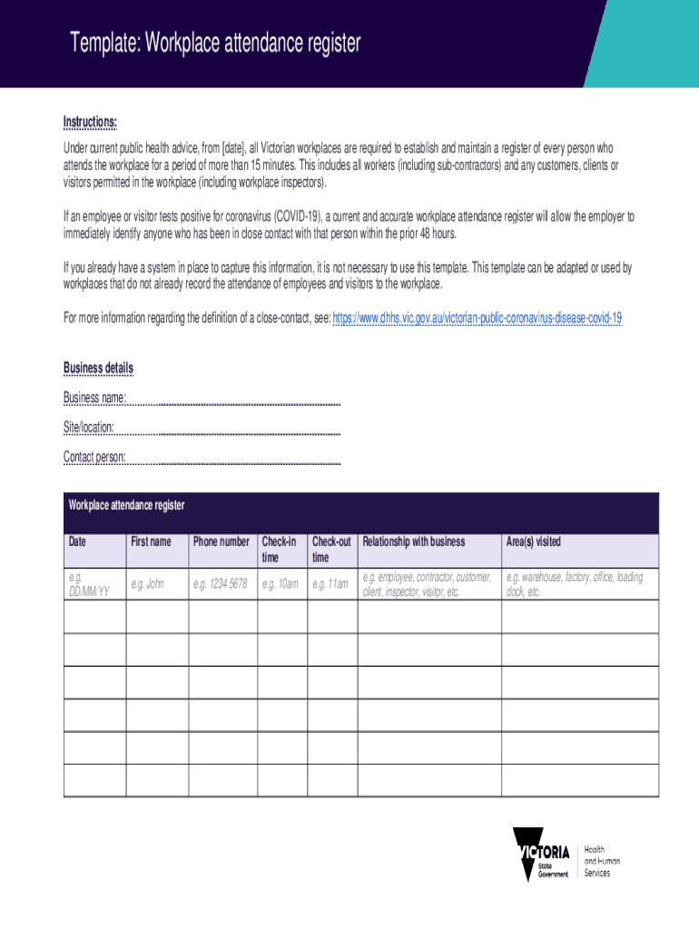 Workplace Attendance Register Template - Fill Out, Sign & Share Online ...
