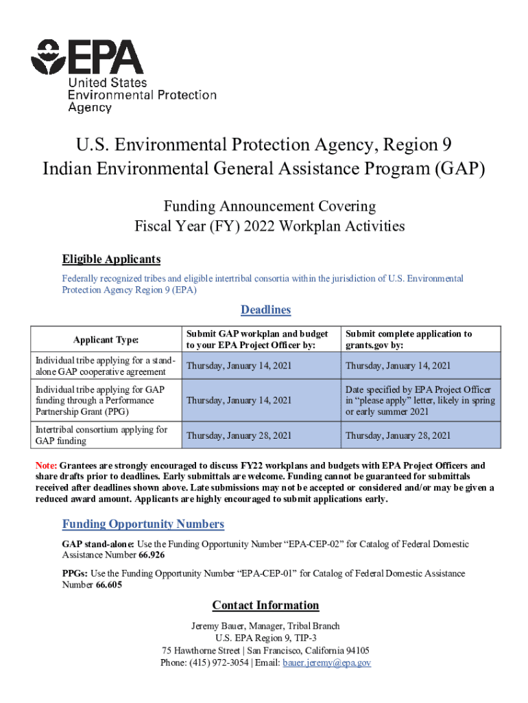 Fillable Online EPA Region 9 FY2022 GAP Funding Announcement. EPA ...