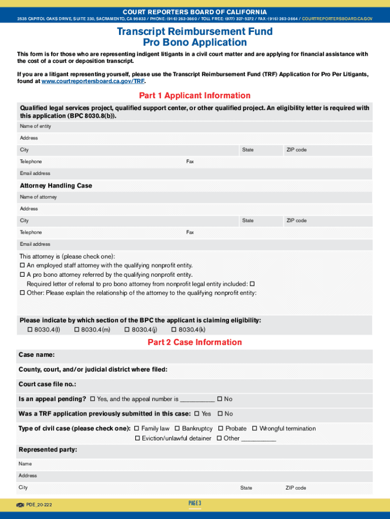 Fillable Online Application and Guidance for Pro Bono Entities ...