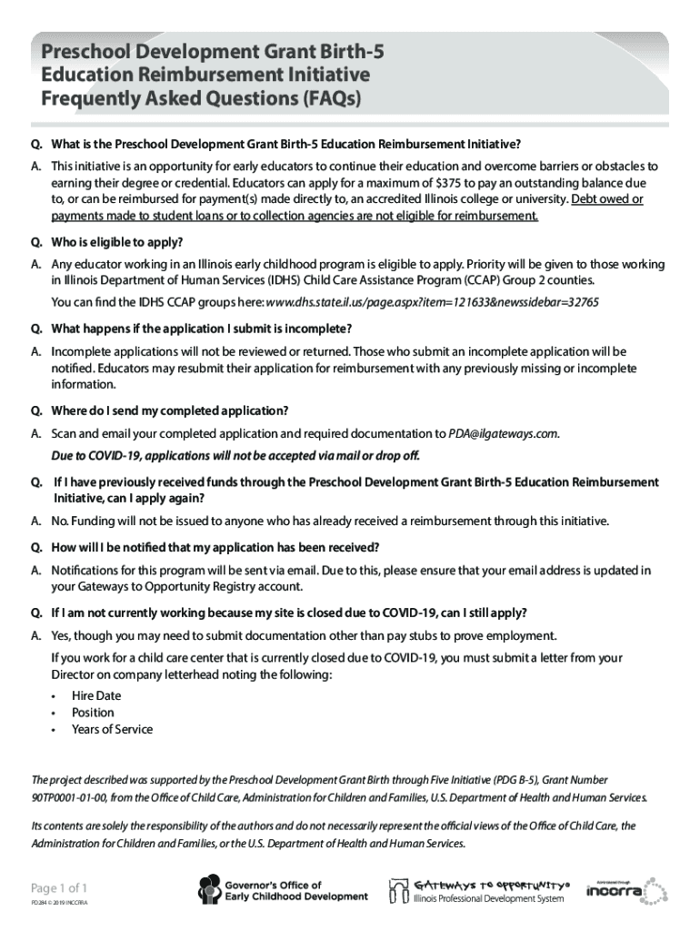 Fillable Online Preschool Development Grant Birth through Five (PDG B-5 ...