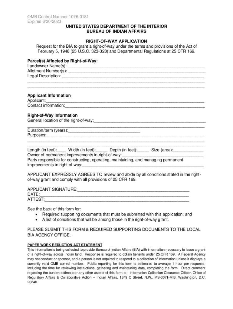 Fillable Online BIA Right-of-Way Application. BIA Right-of-Way ...