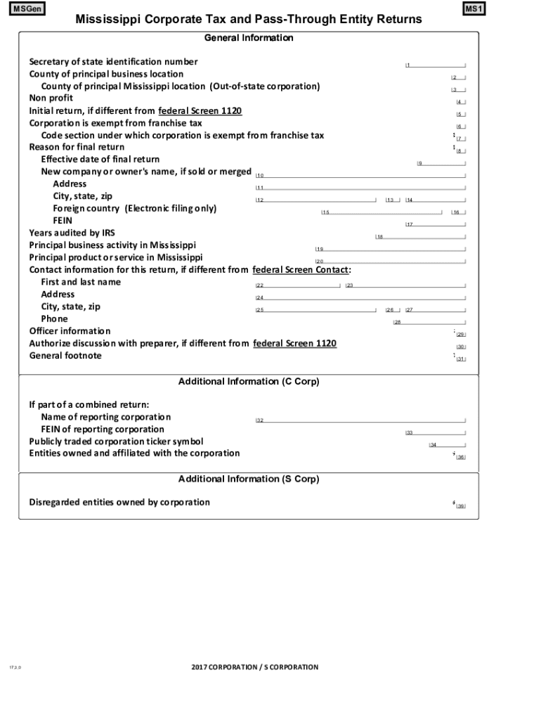 Fillable Online Mississippi Corporate Tax and Pass-Through Entity ...