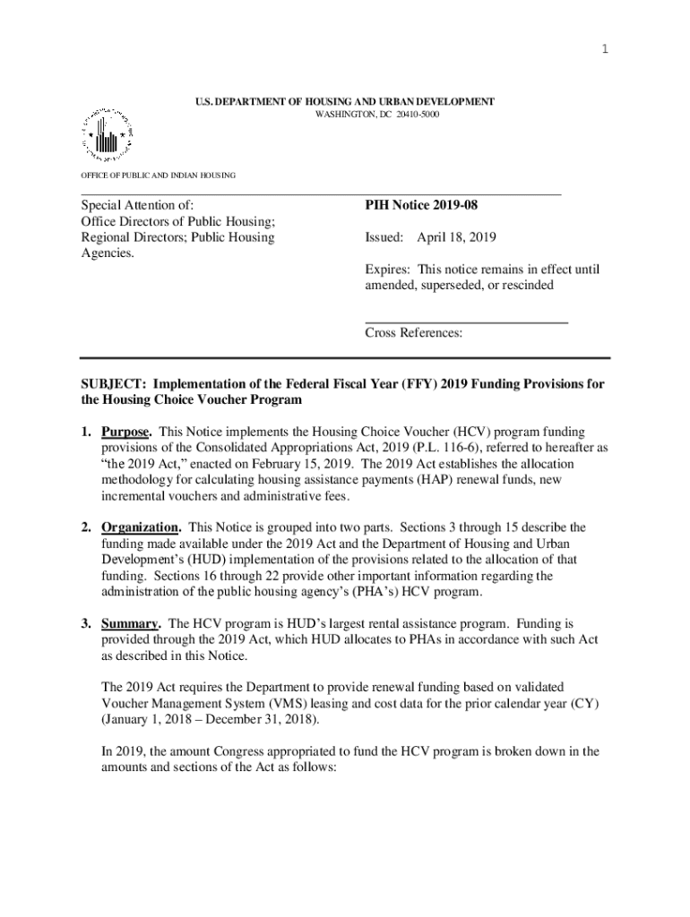 Fillable Online This Notice implements the Housing Choice Voucher (HCV ...