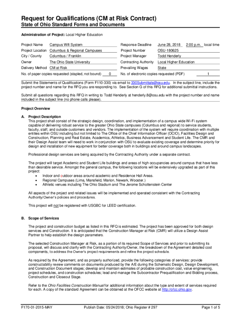 Fillable Online PDF Request for Qualifications (CM at Risk Contract ...