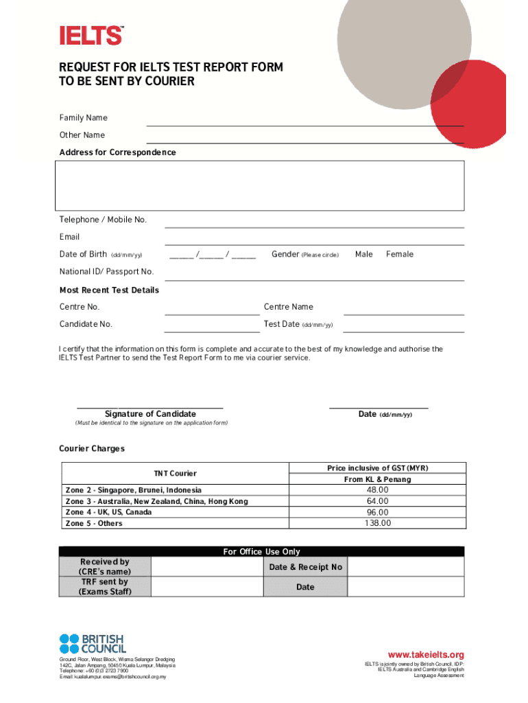 Fillable Online request for ielts test report form to be sent by ...