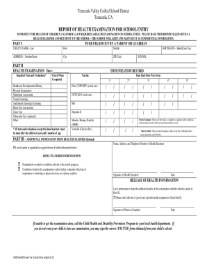 Fillable Online PDF CHDP Physical Exam Form - Temecula Valley Unified ...