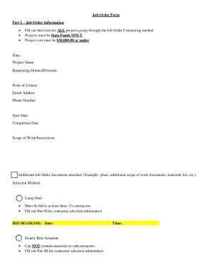 Fillable Online Job Order Form Part I Job Order Information Fill out ...