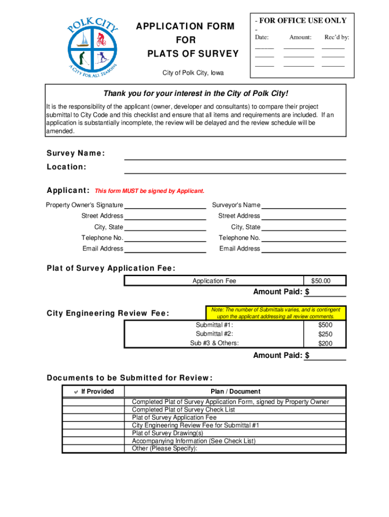 Fillable Online APPLICATION FORM FOR PLATS OF SURVEY - City of Polk ...