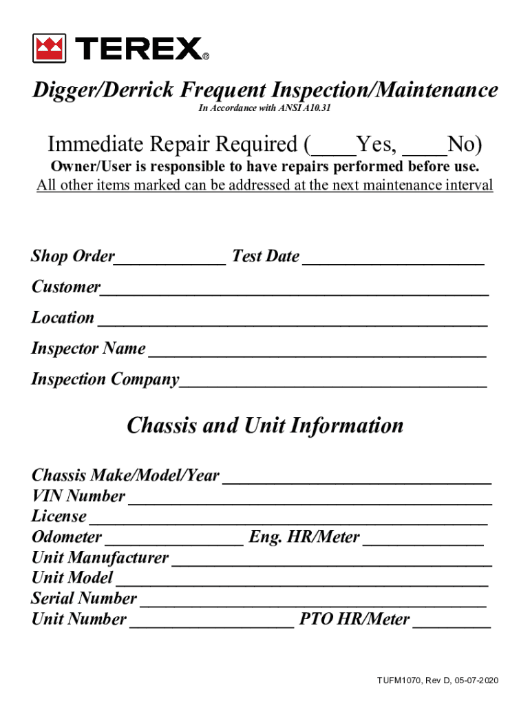 Fillable Online Digger/Derrick Frequent Inspection/Maintenance Fax ...
