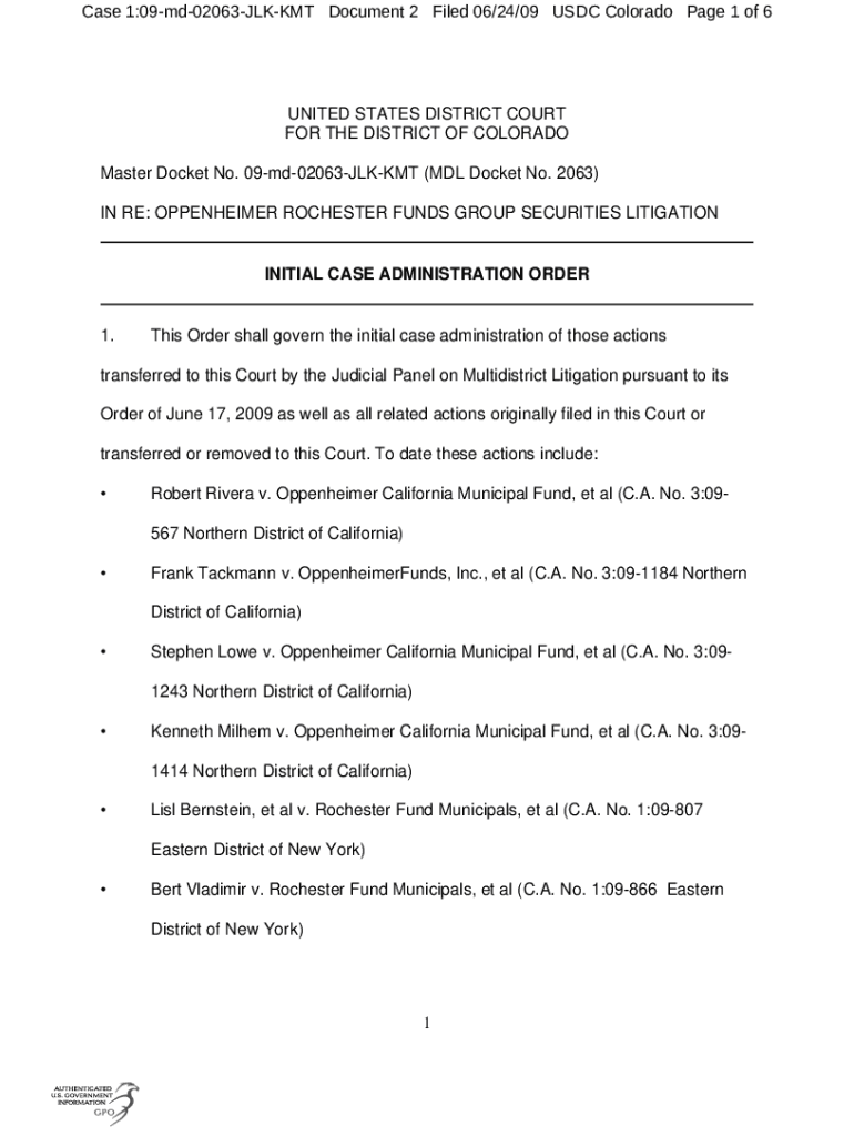 Fillable Online H:MDLProposed Oppenheimer Initial Case Management Order ...