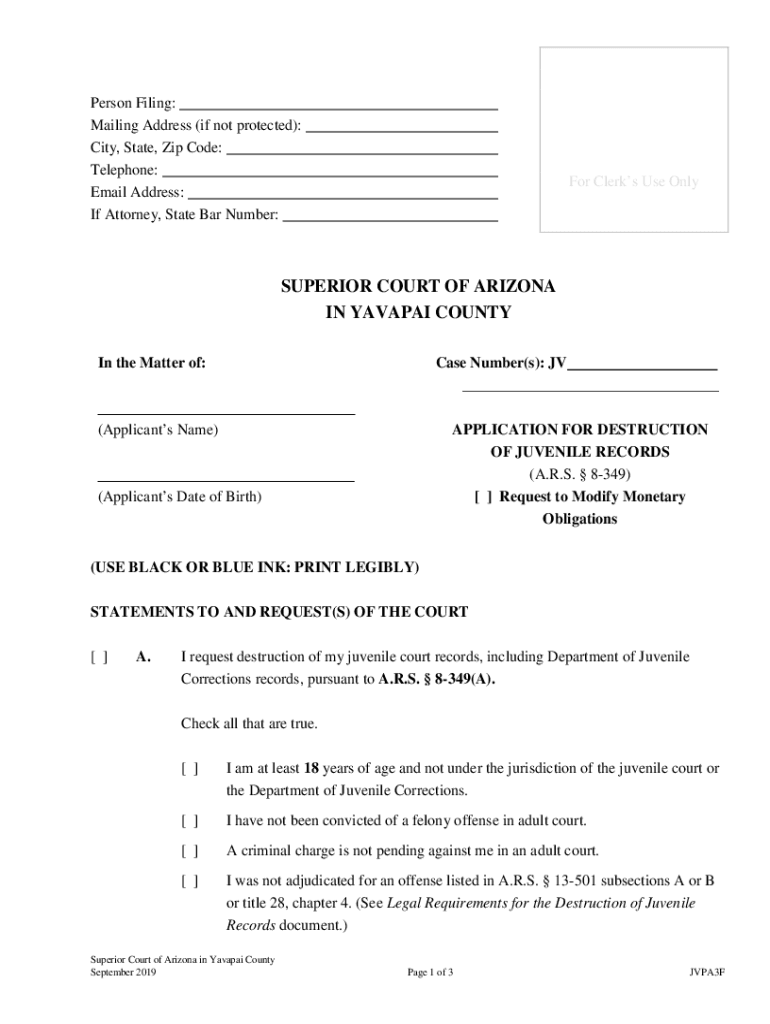 Fillable Online Juvenile Destruction of Records Application and ...