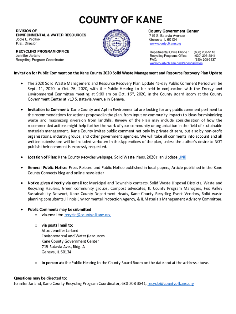 Fillable Online Kane County Division of Environmental and Water Resources Fax Email Print ...