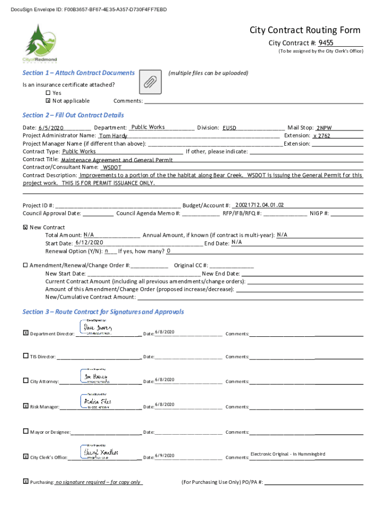 Fillable Online City Contract Routing Form - City of Redmond Fax Email ...