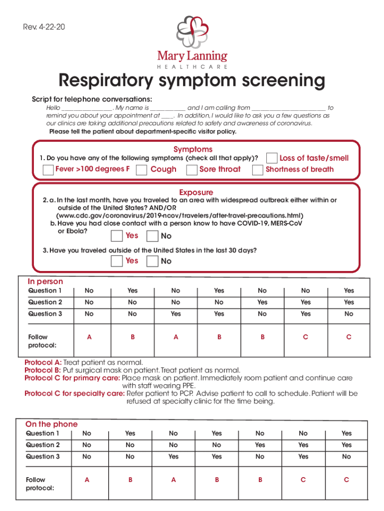 Fillable Online Respiratory symptom screening - Mary Lanning Healthcare ...