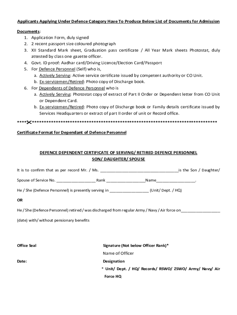 Fillable Online Applicants Applying Under Defence Category Have To ...