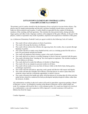 Fillable Online Code of Ethics for CoachesLaramie Youth Football Fax ...