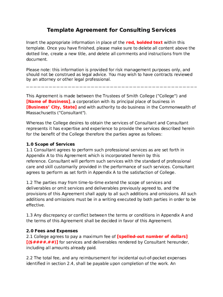 Template Agreement for Consulting Services Doc Template | pdfFiller
