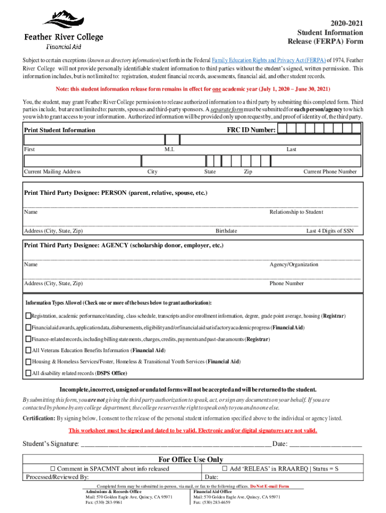 Fillable Online FERPA exceptions - Family Educational Rights and ...