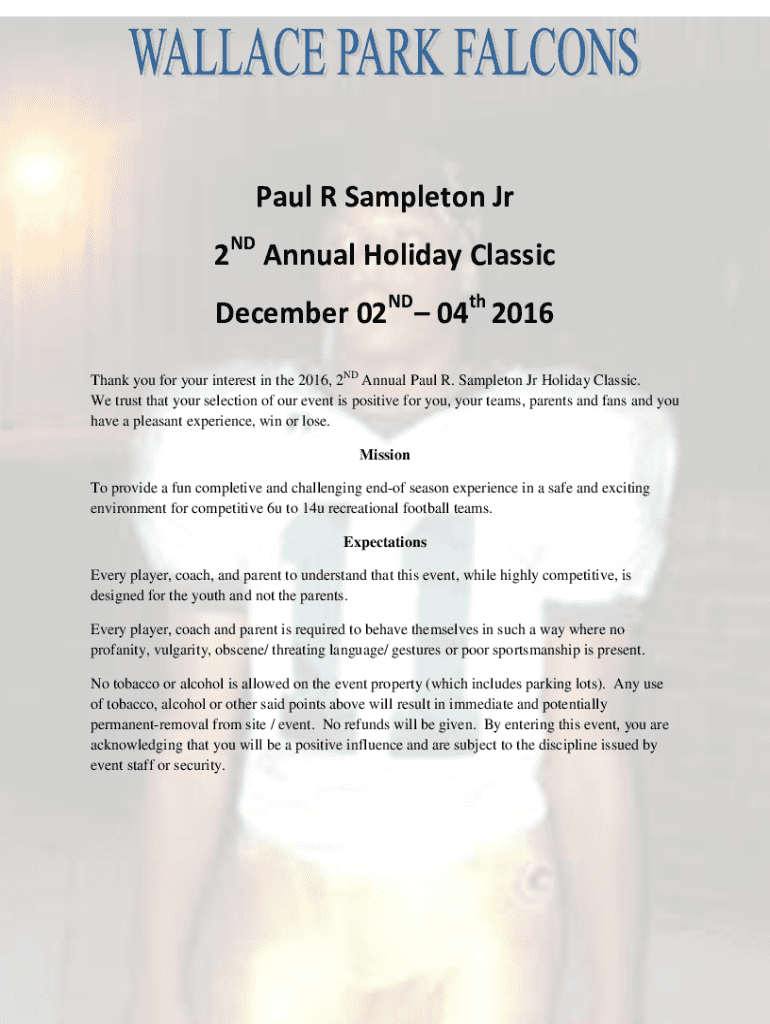 Fillable Online Paul R Sampleton Jr 2 Annual Holiday Classic ... - AWS ...