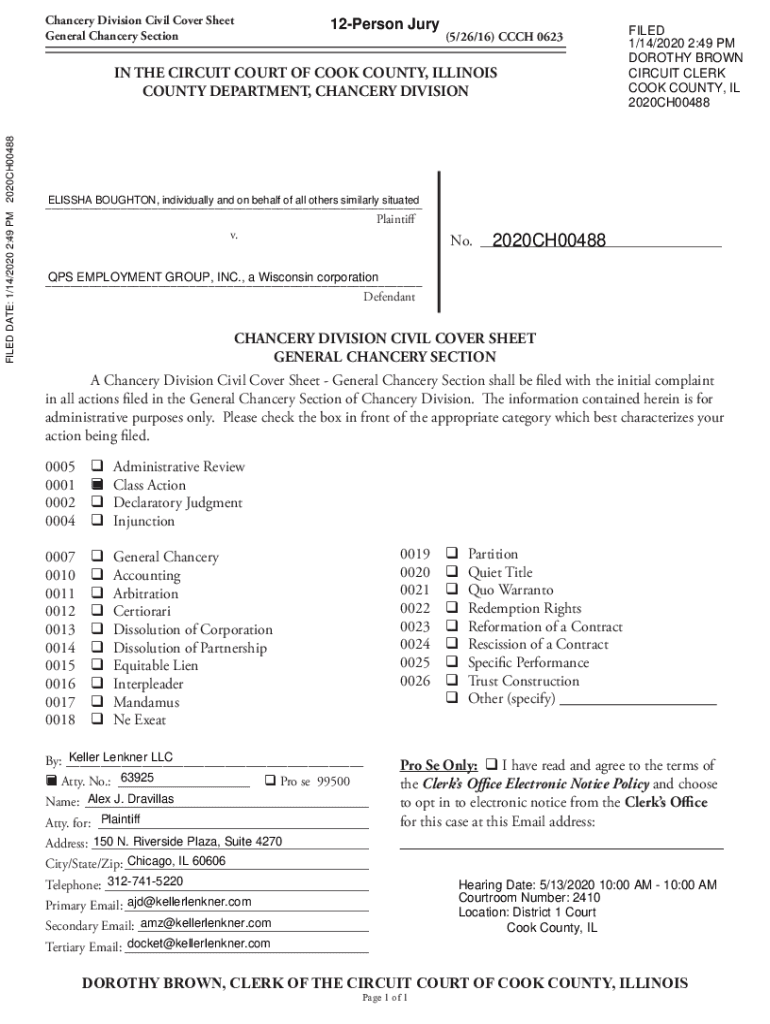 Fillable Online Form 1.997 Civil Cover Sheet - Thirteenth Judicial ...