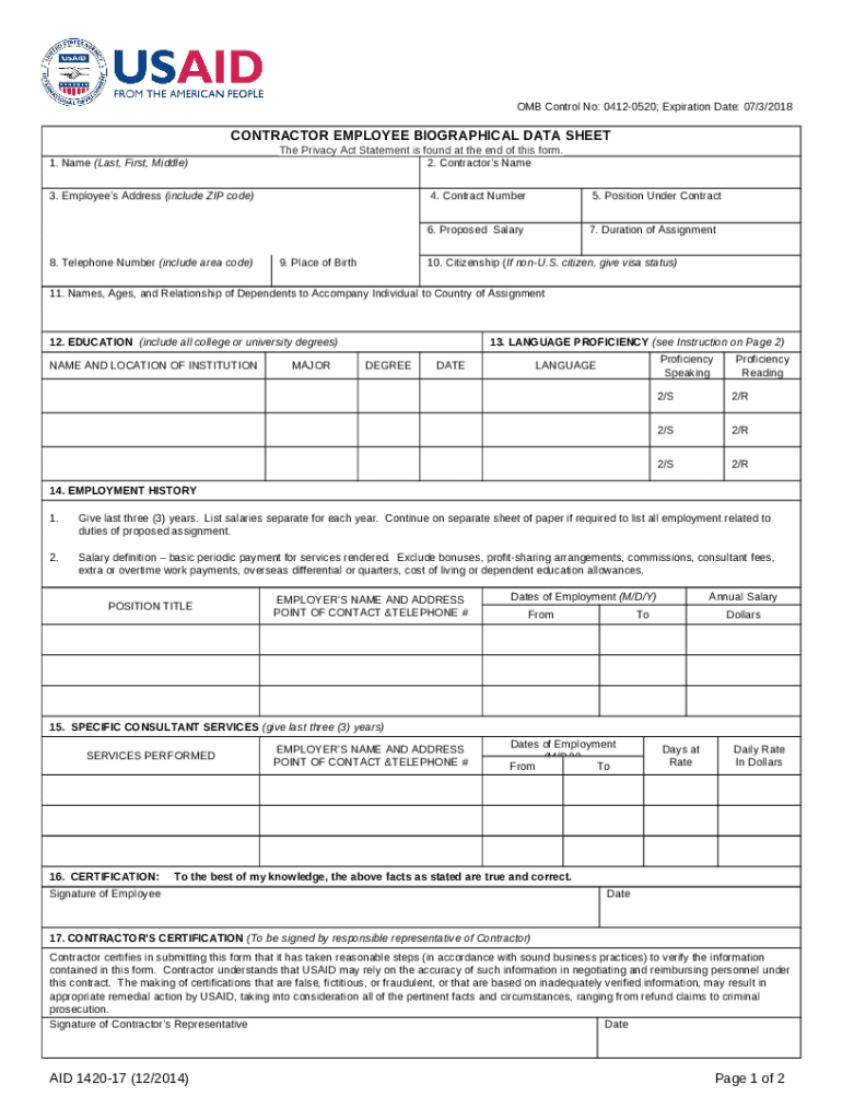Online contractor employee biographical data sheet ... Doc Template | pdfFiller
