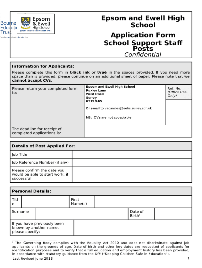 Epsom and Ewell High School Application School ... Doc Template | pdfFiller