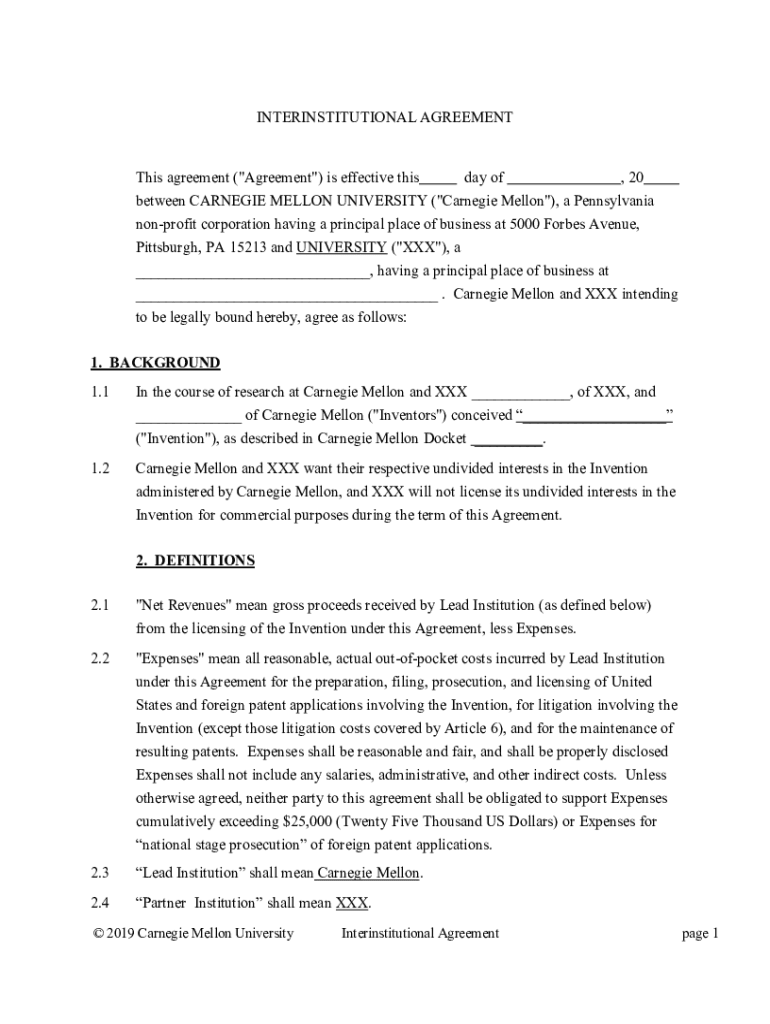 Fillable Online INTERINSTITUTIONAL AGREEMENT This agreement ... Fax Email Print - pdfFiller