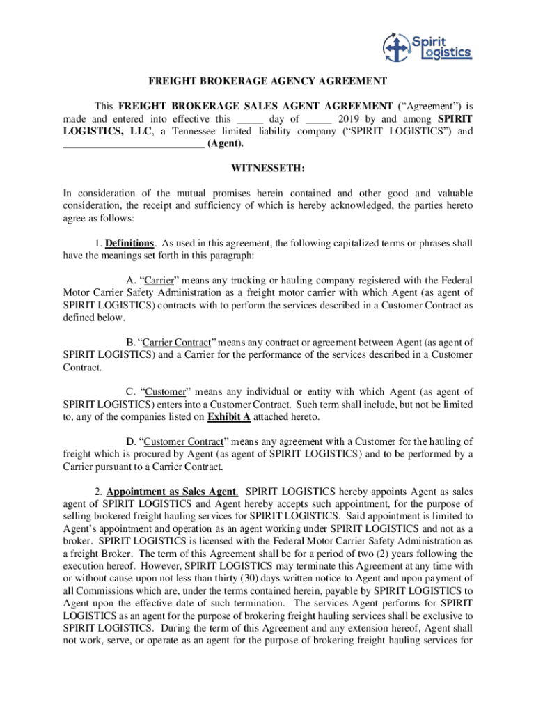 Freight Broker Agent Agreement Template Fill Online Printable 