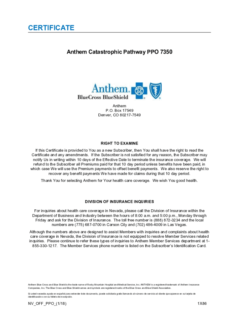 Fillable Online Summary of Benefits for Anthem Choice PPO Plan on ...