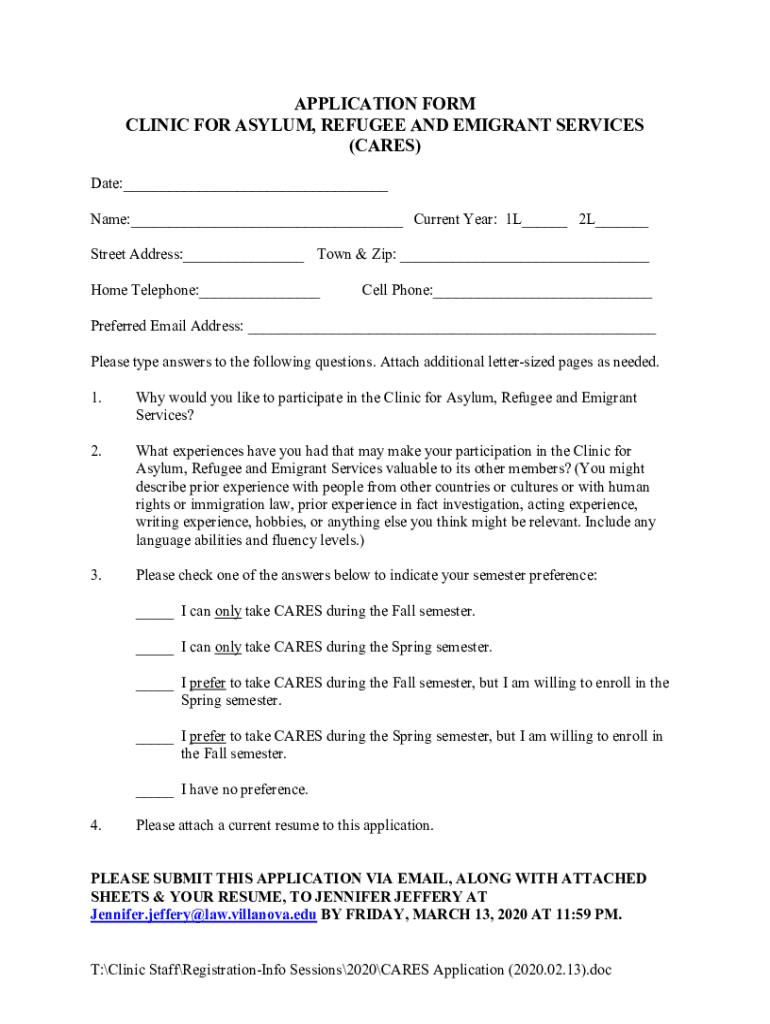Fillable Online www1 villanova APPLICATION FORM CLINIC FOR ASYLUM ...