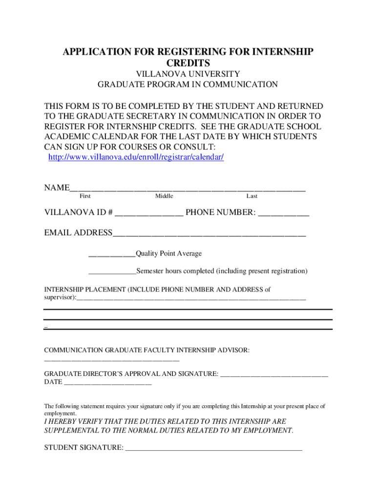 Fillable Online www1 villanova APPLICATION FOR REGISTERING FOR INTERNSHIP Fax Email Print ...