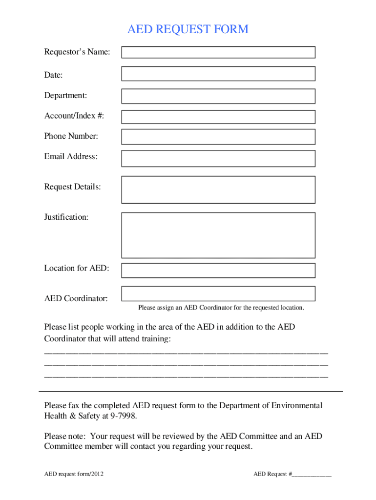 Fillable Online www1 villanova AED REQUEST FORM - Villanova University ...