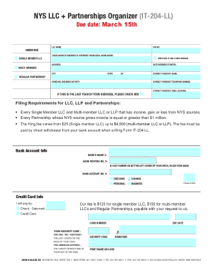 Fillable Online Form IT-204-LL:2019:Partnership, Limited Liability ...