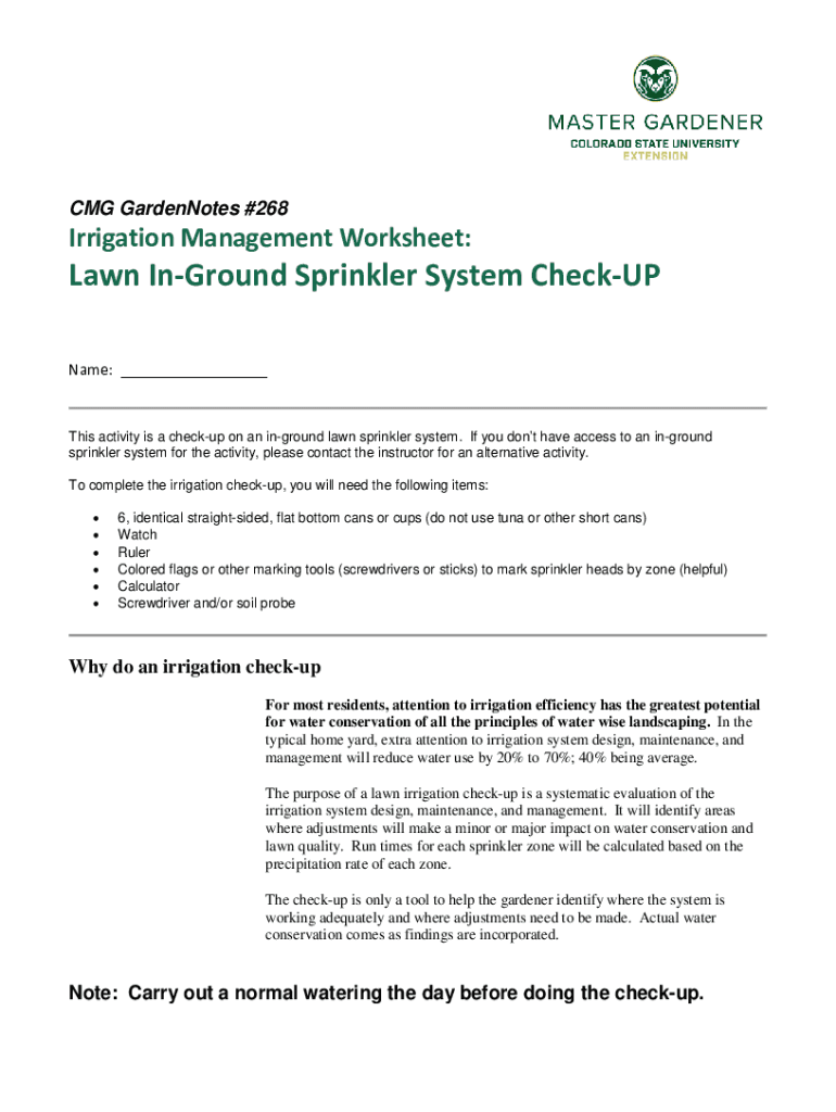 Fillable Online CMG GardenNotes #268 Irrigation Management Worksheet ...
