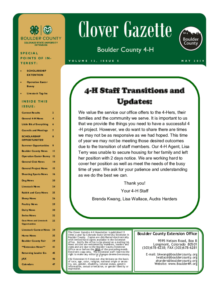 Fillable Online boulder extension colostate Clover Gazette May 2019 ...