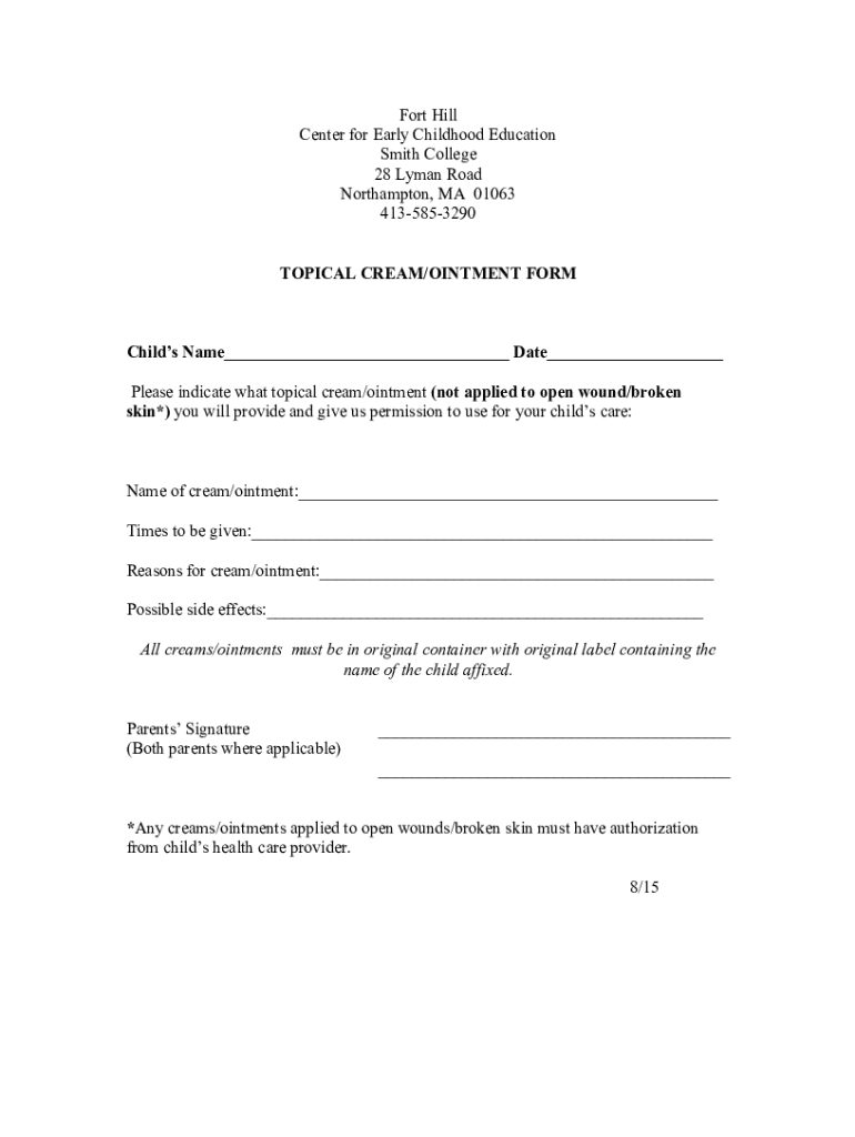 Fillable Online TOPICAL CREAM/OINTMENT FORM Childs Name Date (not Fax ...